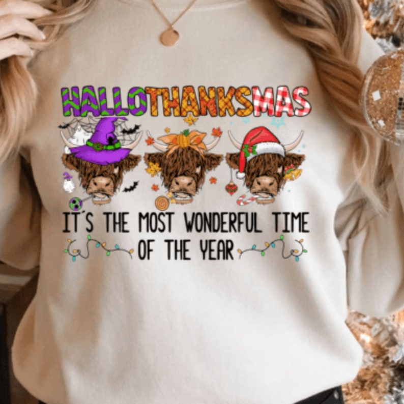 Happy Hallothanksmas Highland Cow Png,cow Clipart, Fall PNG, Halloween ...