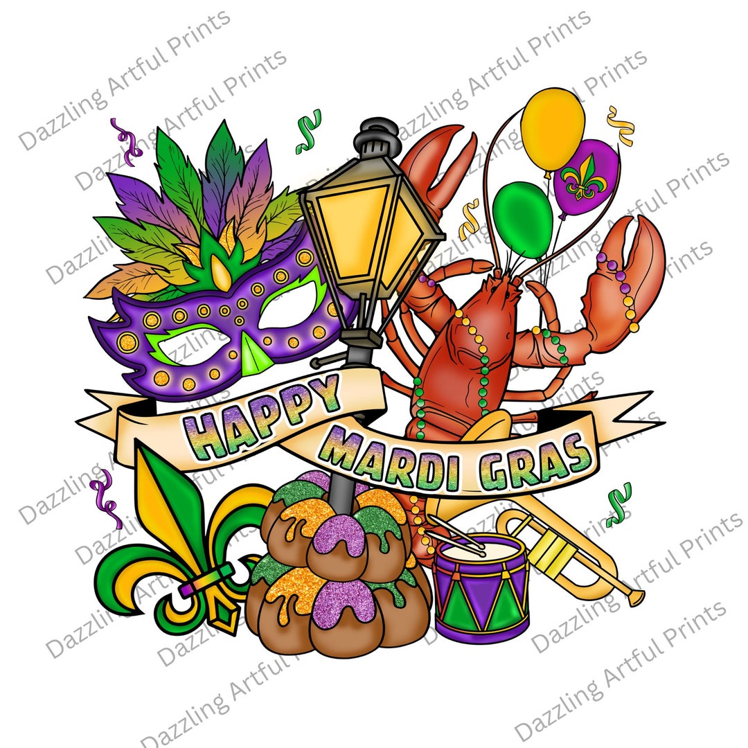 Happy Mardi Gras Sublimation PNG Design | Hand Drawn | Digital Download ...