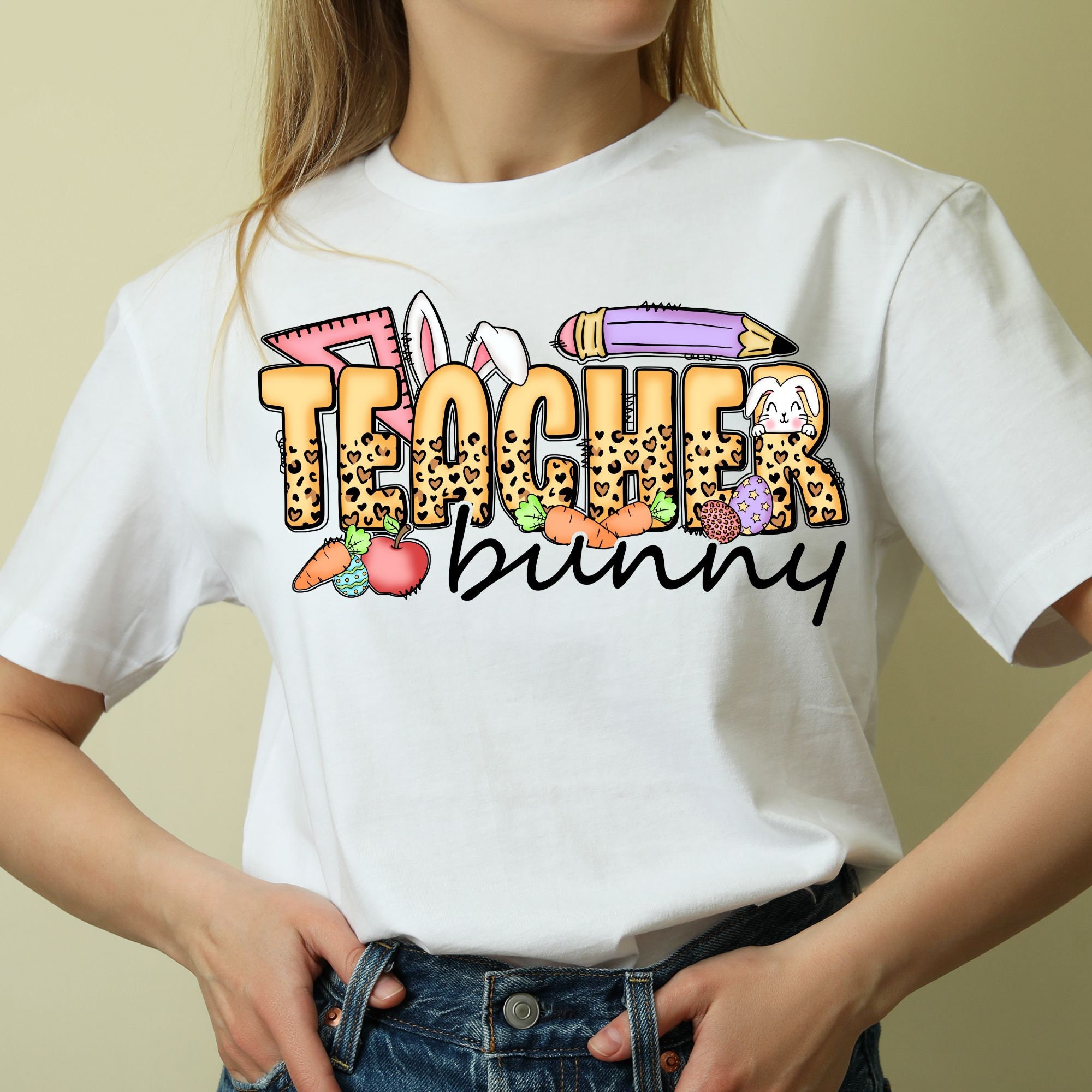 Easter Teacher Bunny Png Sublimation Design Download, Easter Day Png ...