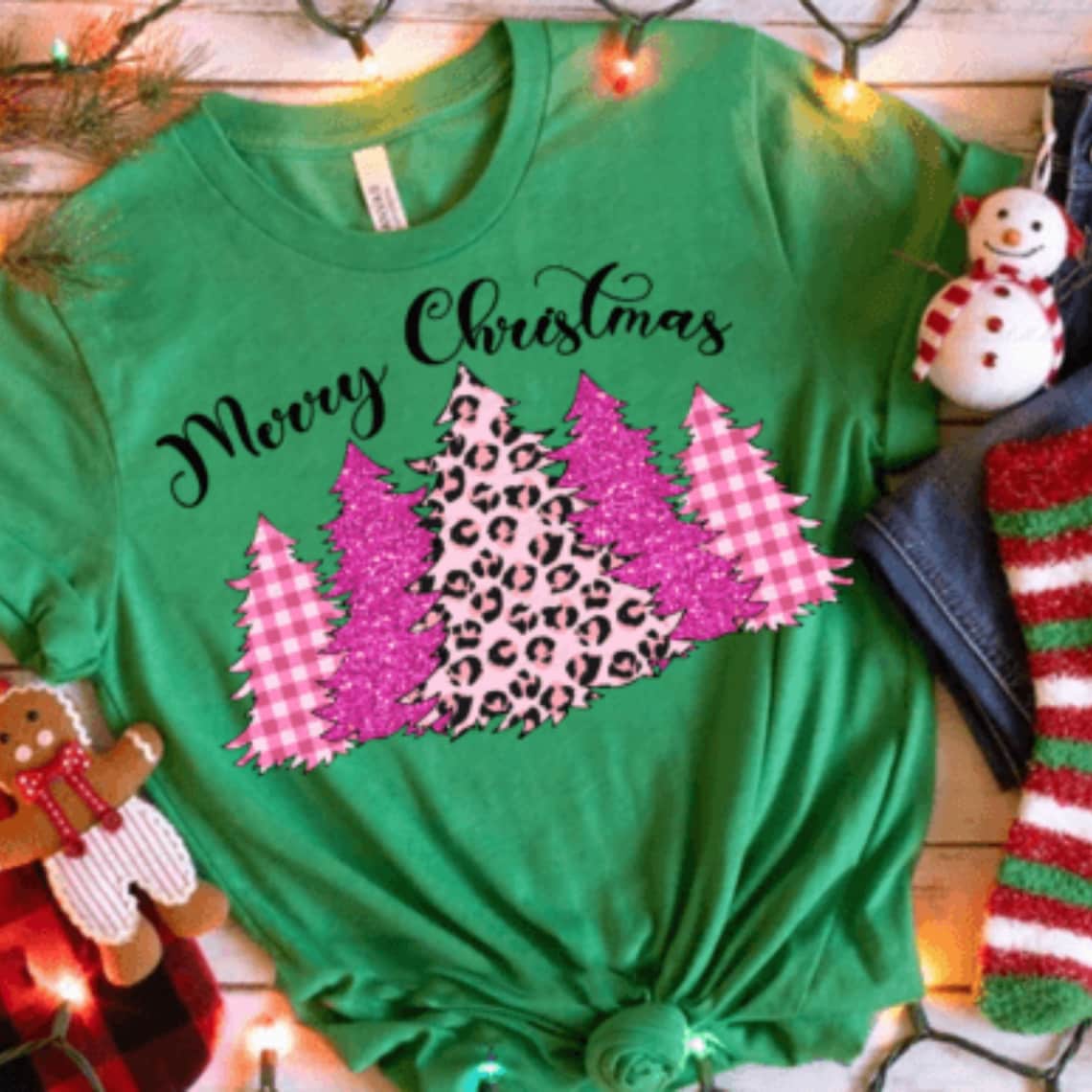 Merry Christmas Pink Trees Animal Print Trees PNG Cut File Silhouette ...