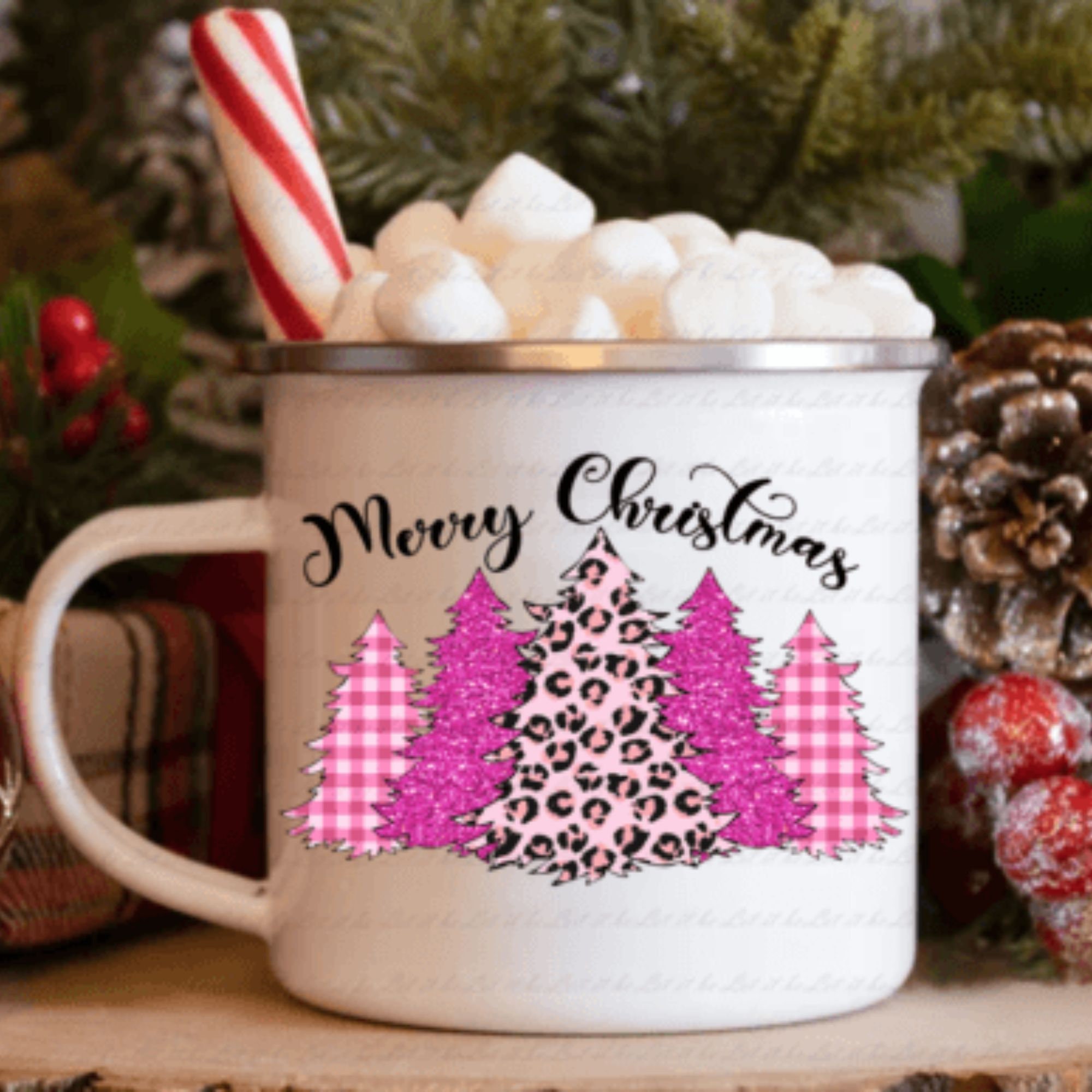 Merry Christmas Pink Trees Animal Print Trees PNG Cut File Silhouette ...