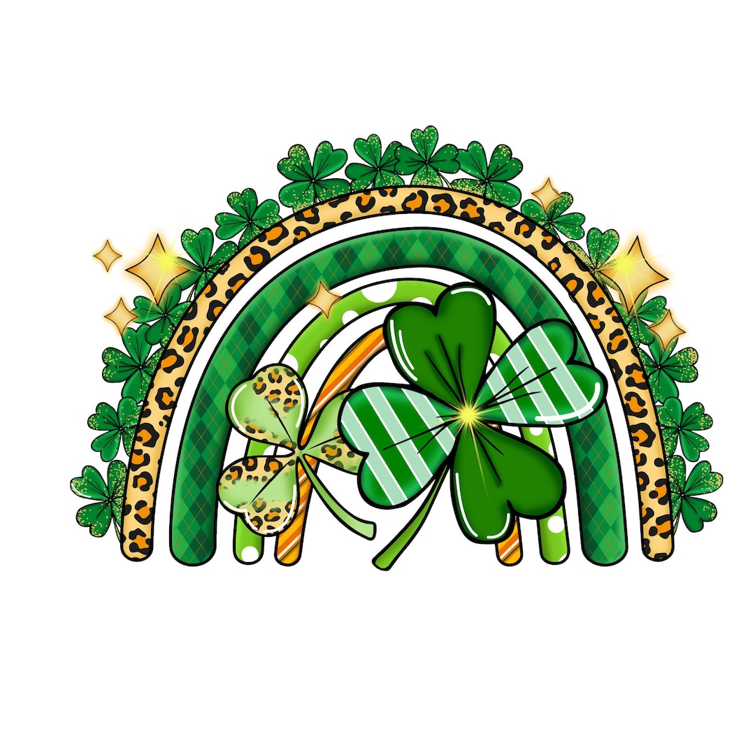 Happy St. Patrick's Day Rainbow and Shamrock Png Sublimation Design, St ...