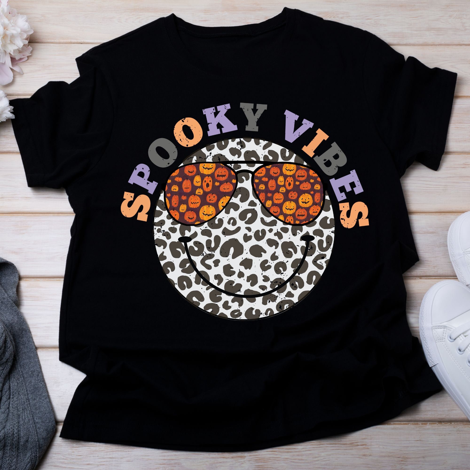 Spooky Vibes PNG Sublimation Design, Smiley Face, Halloween Sublimation ...