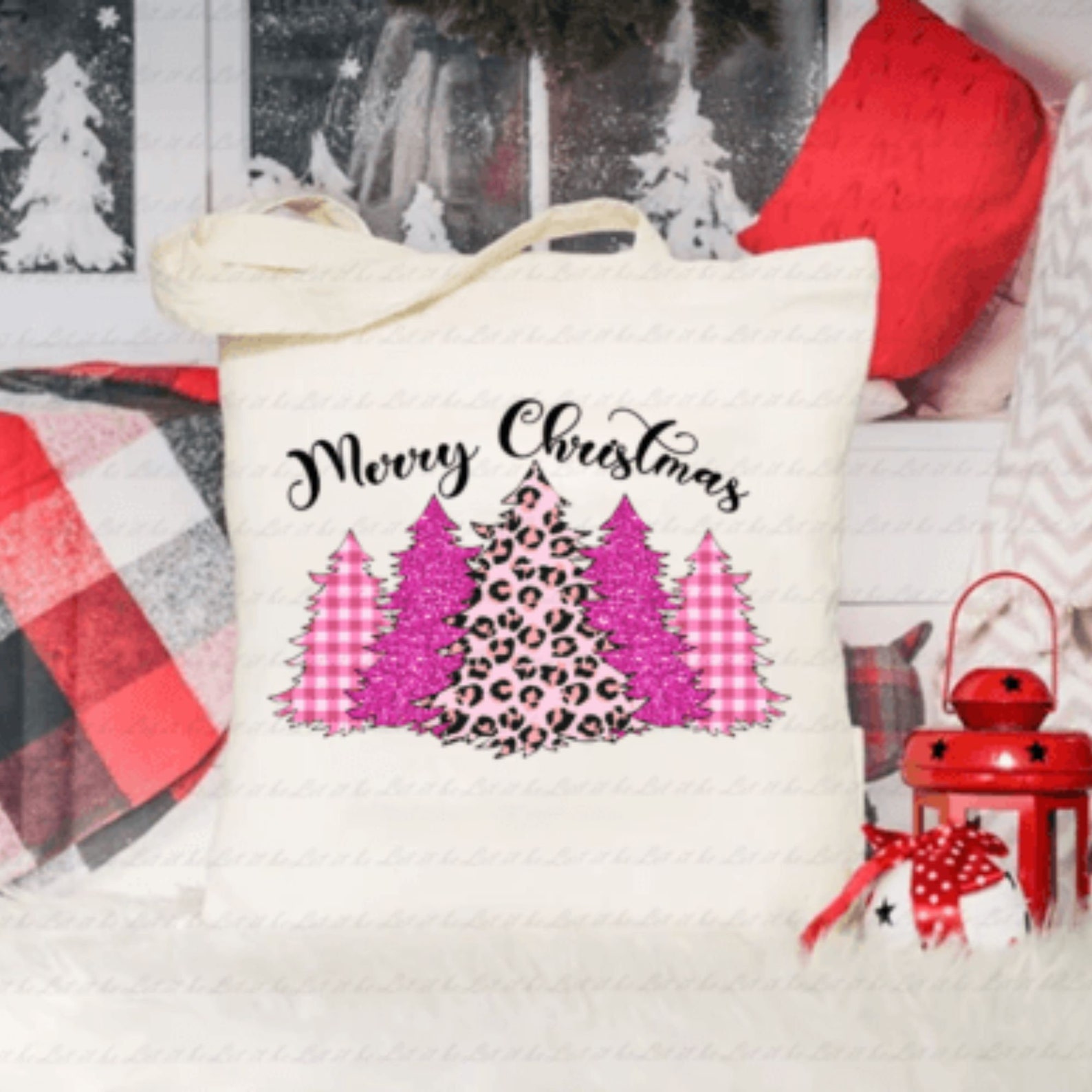 Merry Christmas Pink Trees Animal Print Trees PNG Cut File Silhouette ...