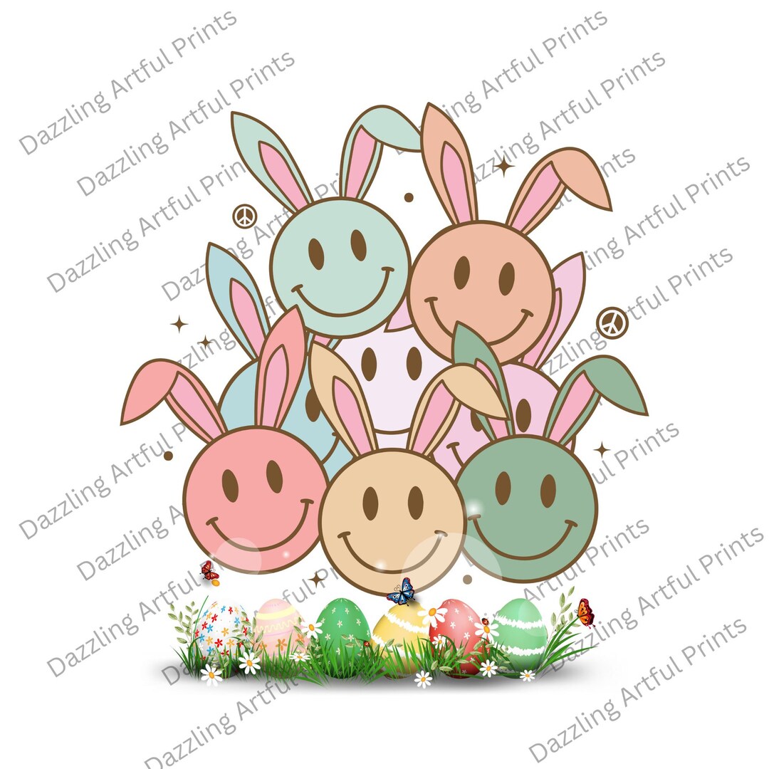 Easter Smiley Faces PNG Sublimation Design | Easter Rabbit Groovy Boho ...