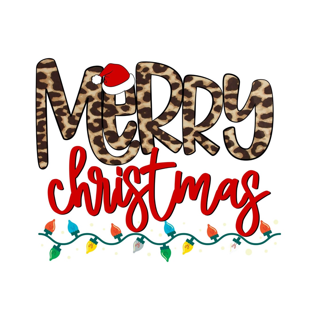 Leopard Print Merry Christmas With Santa Hat, Christmas PNG Digital ...