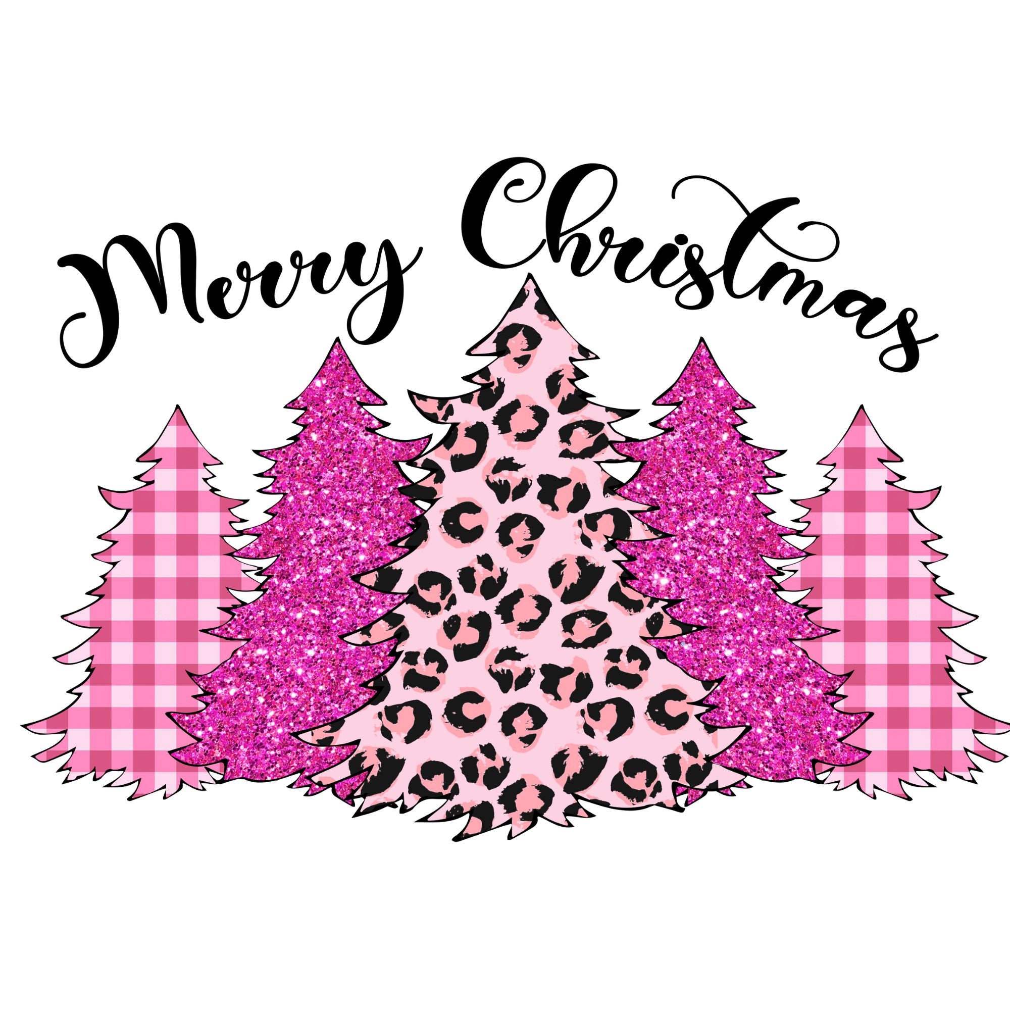 Merry Christmas Pink Trees Animal Print Trees PNG Cut File Silhouette ...