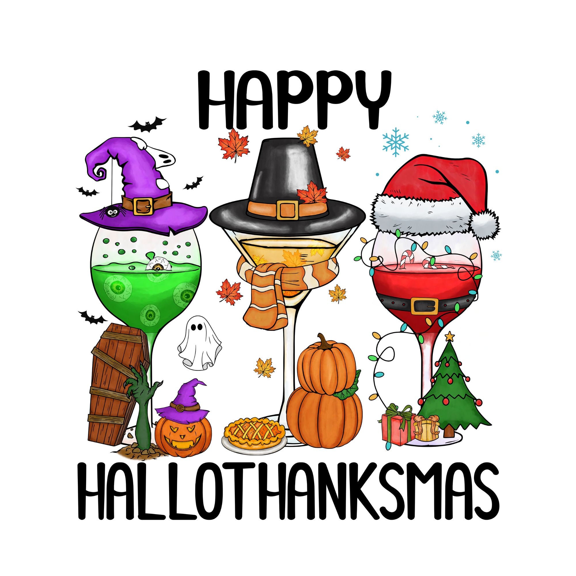 Happy Hallothanksmas Wine Glasses Wine Lover Png Halloween Thankgiving ...