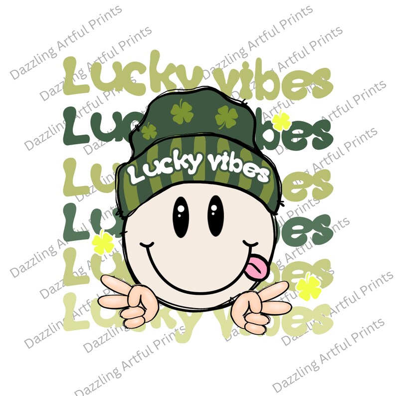Lucky Vibes Png, Retro Smiley Face Png, St. Patrick's Day Png, Green ...