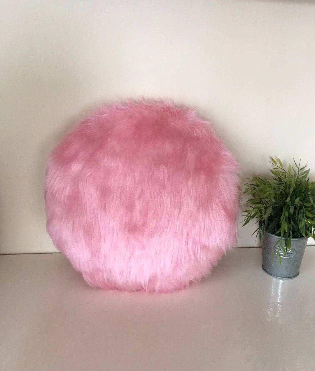Pink Round Faux Fur Pillow Cover Furry Pillow Custom Throw - Etsy