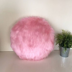Pink Round Faux Fur Pillow Cover, Furry Pillow, Custom Throw Cushion ...