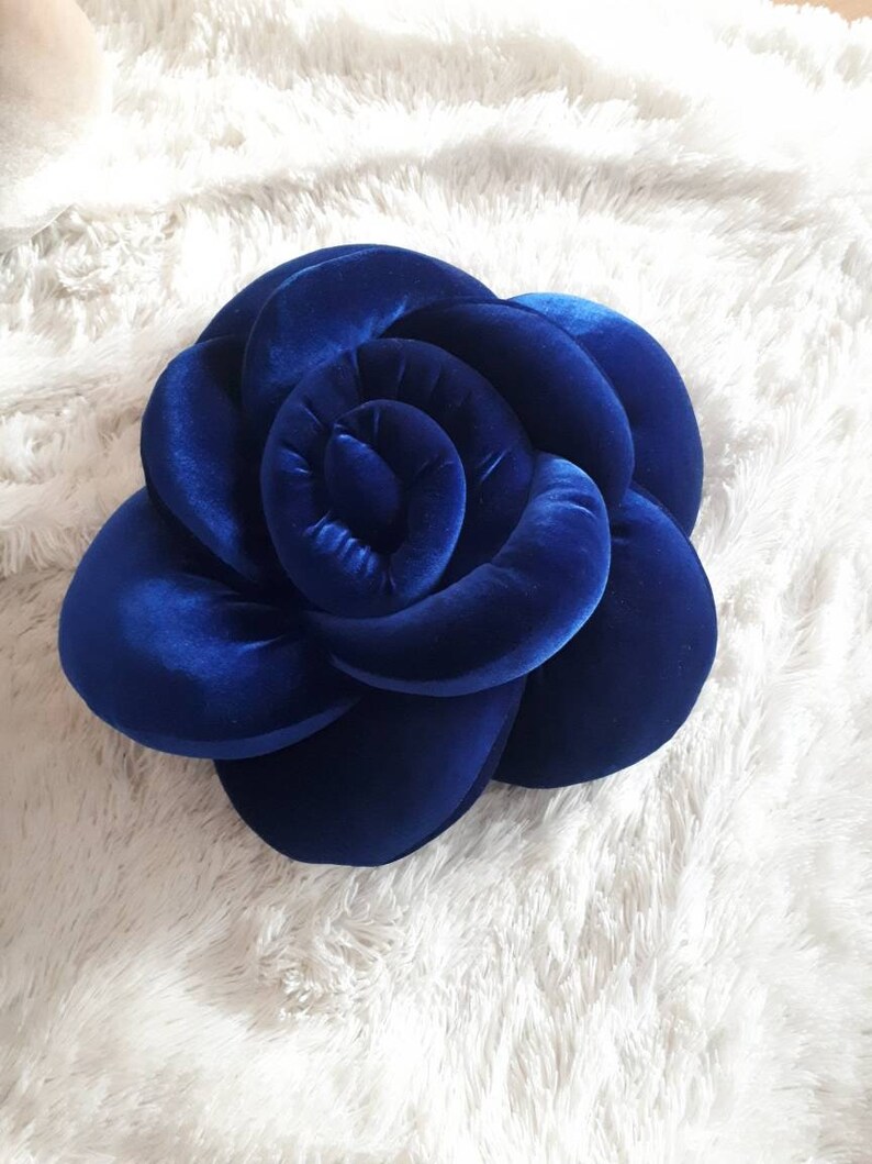 Navy Blue Velvet flower pillow Throw velvet fabric Pillow | Etsy