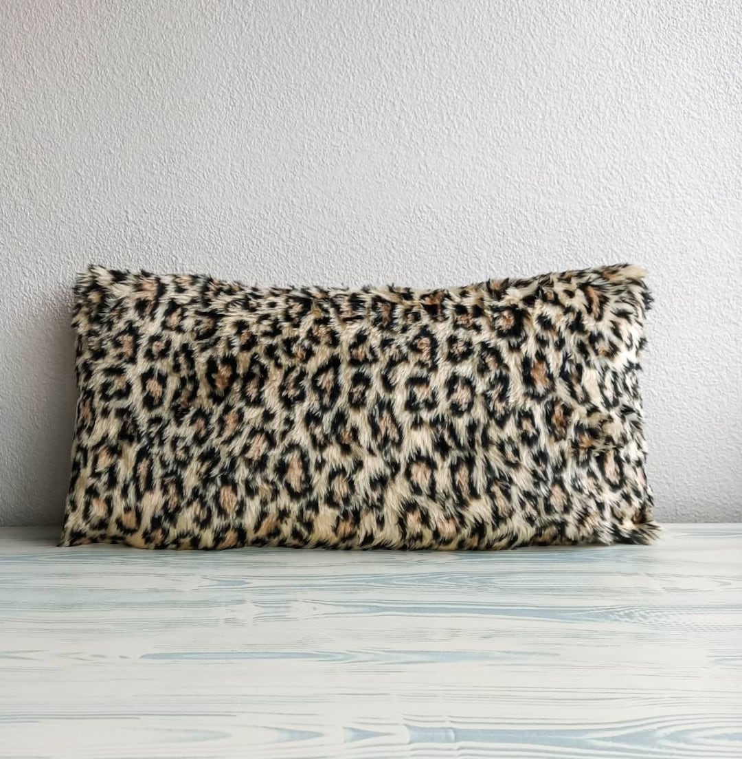 Leopard Faux Fur Pillow Cover, Cheetah Pillow, Furry Lumbar Pillow ...