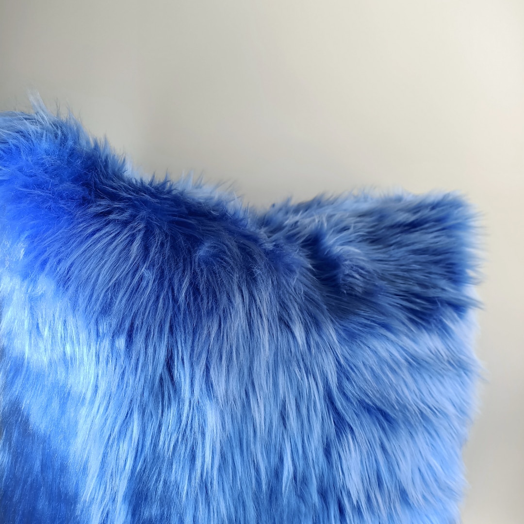 Blue Furry Pillow Cover, Faux Fur Pillow, Pillow Covers, Custom Throw ...