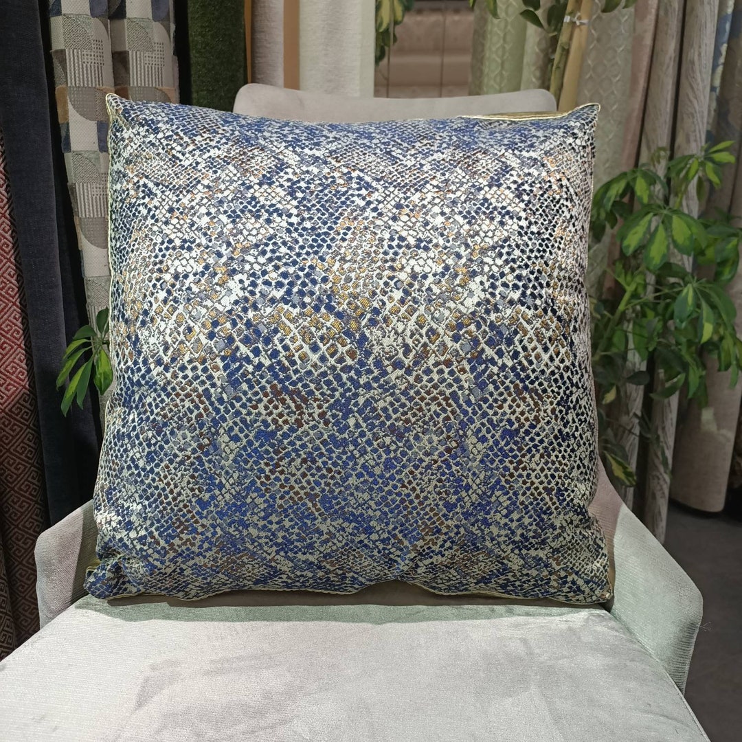 Snake Skin Blue Gold Pillow Cover, Python Chenille Throw Pillow Case ...
