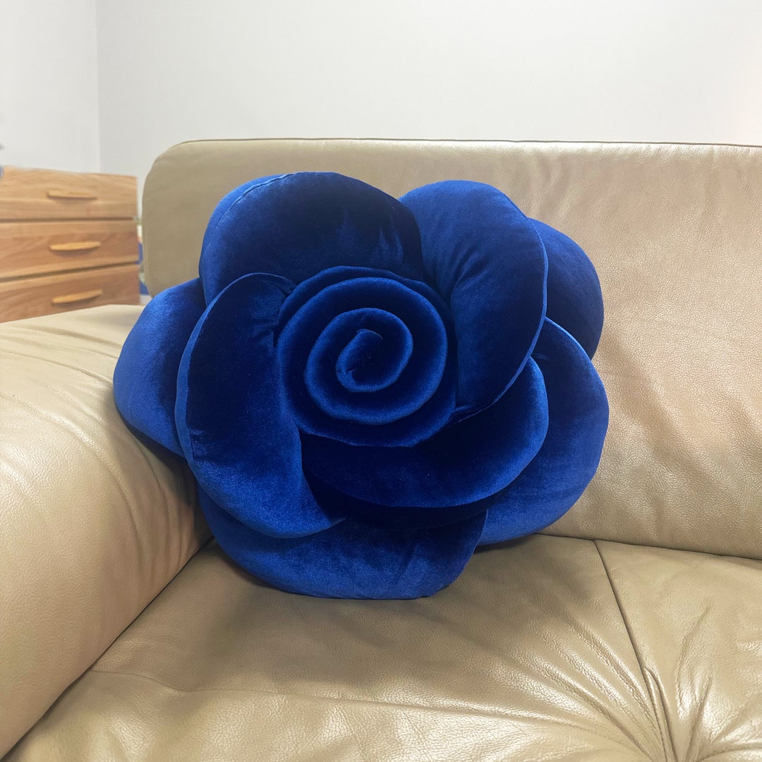 Royal Blue Velvet Flower Pillow, Throw Velvet Pillow, Blue Accent ...
