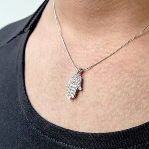 Small Hamsa Necklace, 14k White Gold Hamsa Necklace With Diamond, Hamsa ...