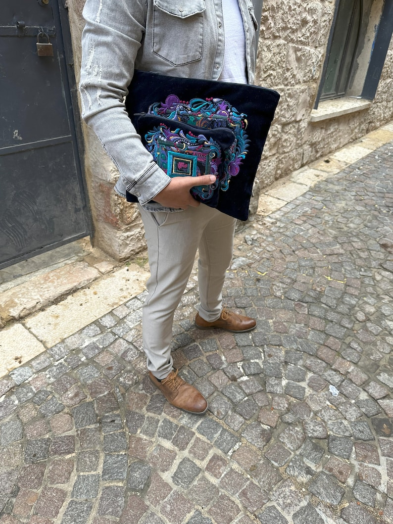 Luxury Hand Embroidered Tallit and Tefillin Bag Set, Velvet Tallis and ...