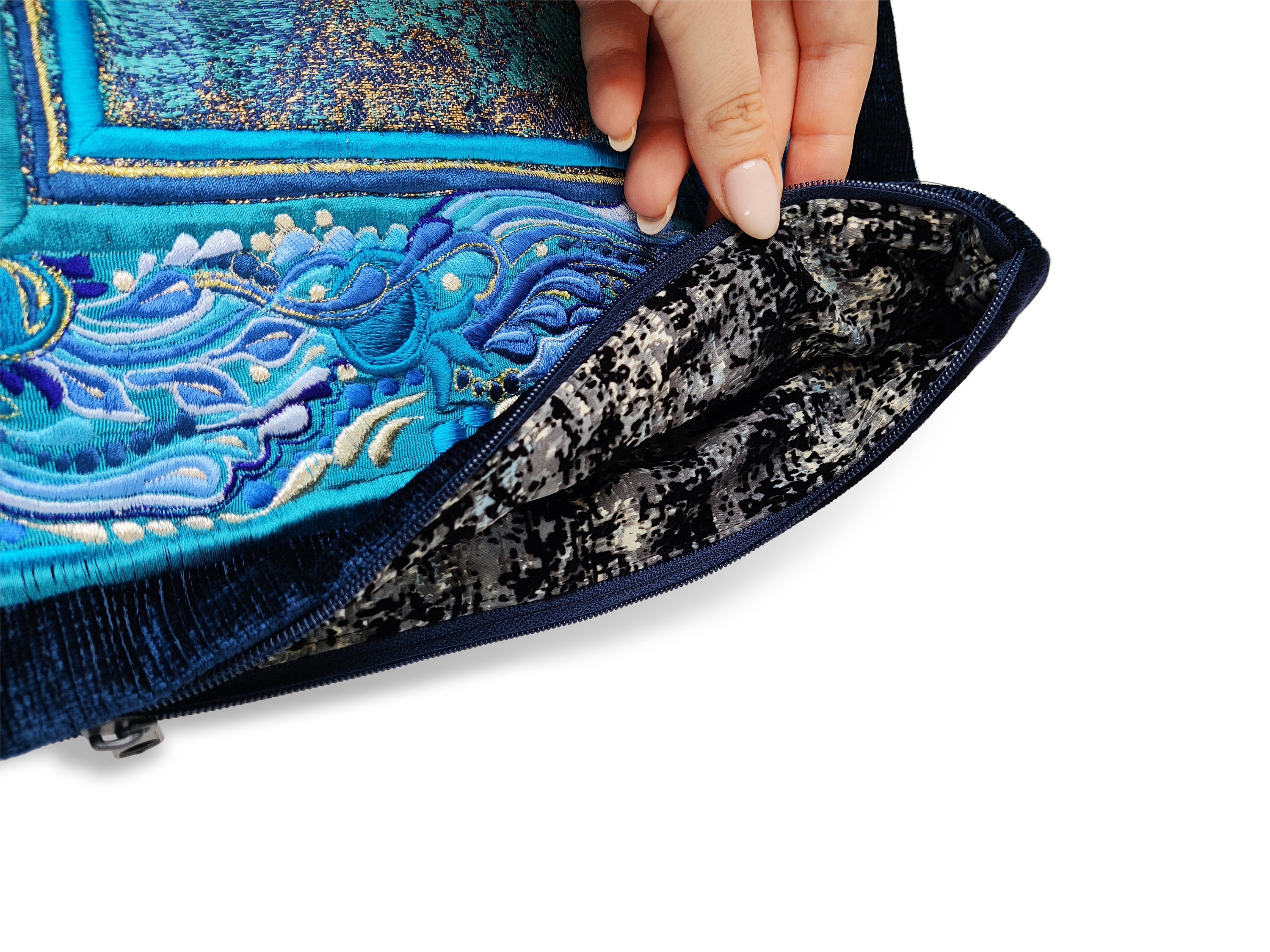 High-quality Velvet Turquoise Embroidered Tallit and Tefillin Bag Set ...