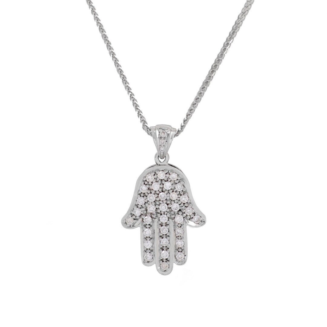 Small Hamsa Necklace, 14k White Gold Hamsa Necklace With Diamond, Hamsa ...