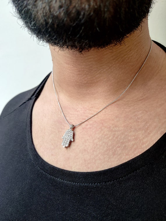 Tiny Hamsa Necklace 14k White Gold Hamsa Necklace With - Etsy
