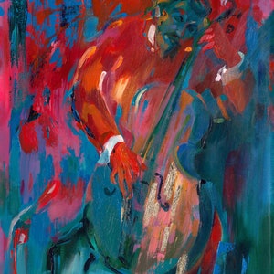 Blue and Red Klezmer Cello Painting / Hasidic Play the Cello Jewish ...