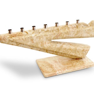 Modern Design Jerusalem Stone Stunning Hanukkah Menorah, Chanukiah ...