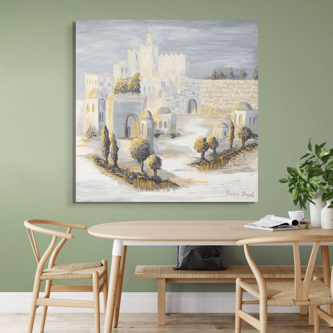 Jerusalem Painting, Modern White and Gold Jerusalem Painting - Ancient ...