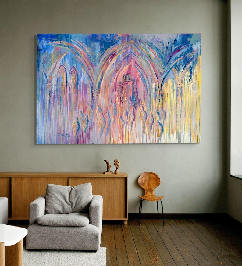 Unique and Stylish Jewish Artwork - Multicolored Synagogue Painting in ...