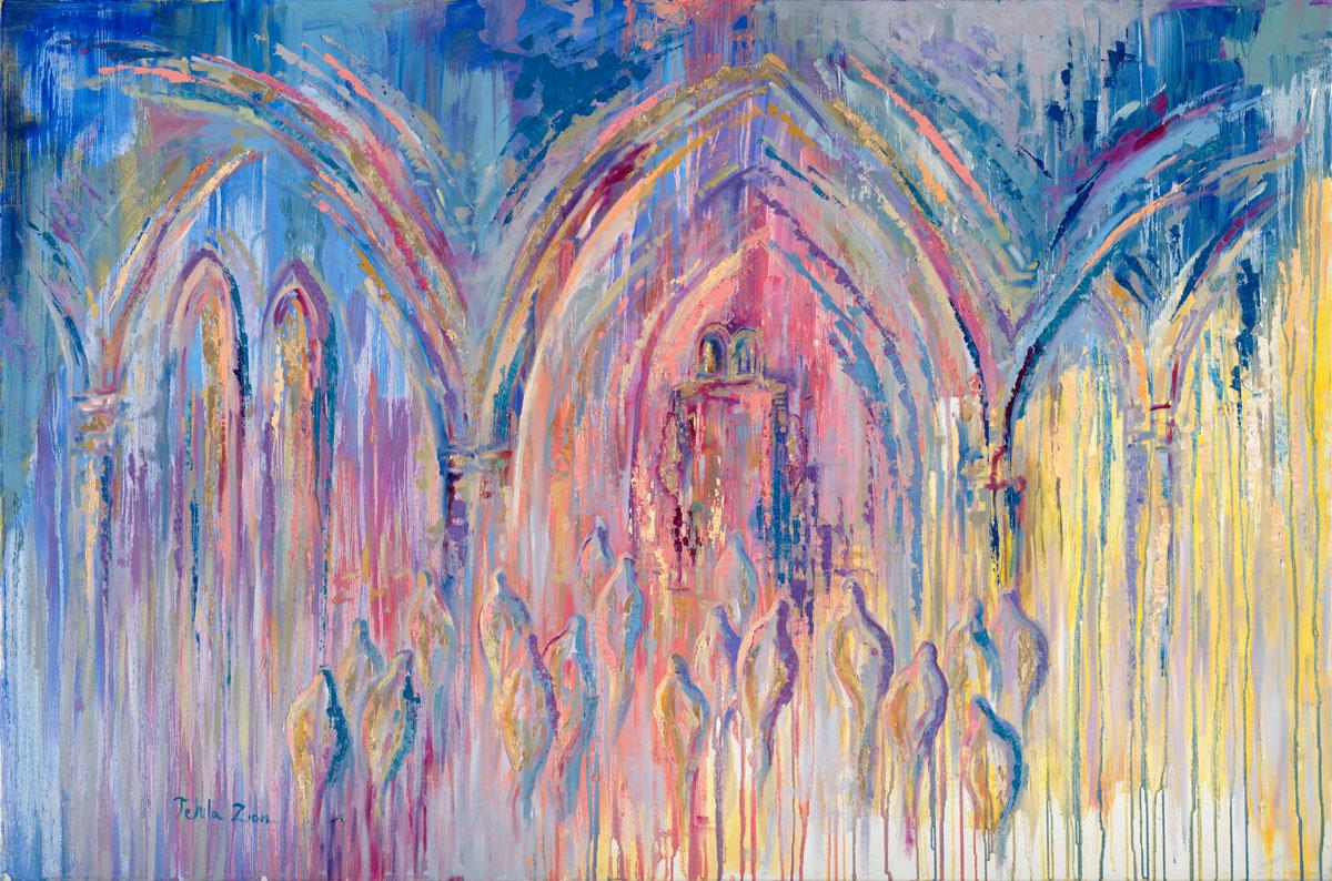 Unique and Stylish Jewish Artwork - Multicolored Synagogue Painting in ...