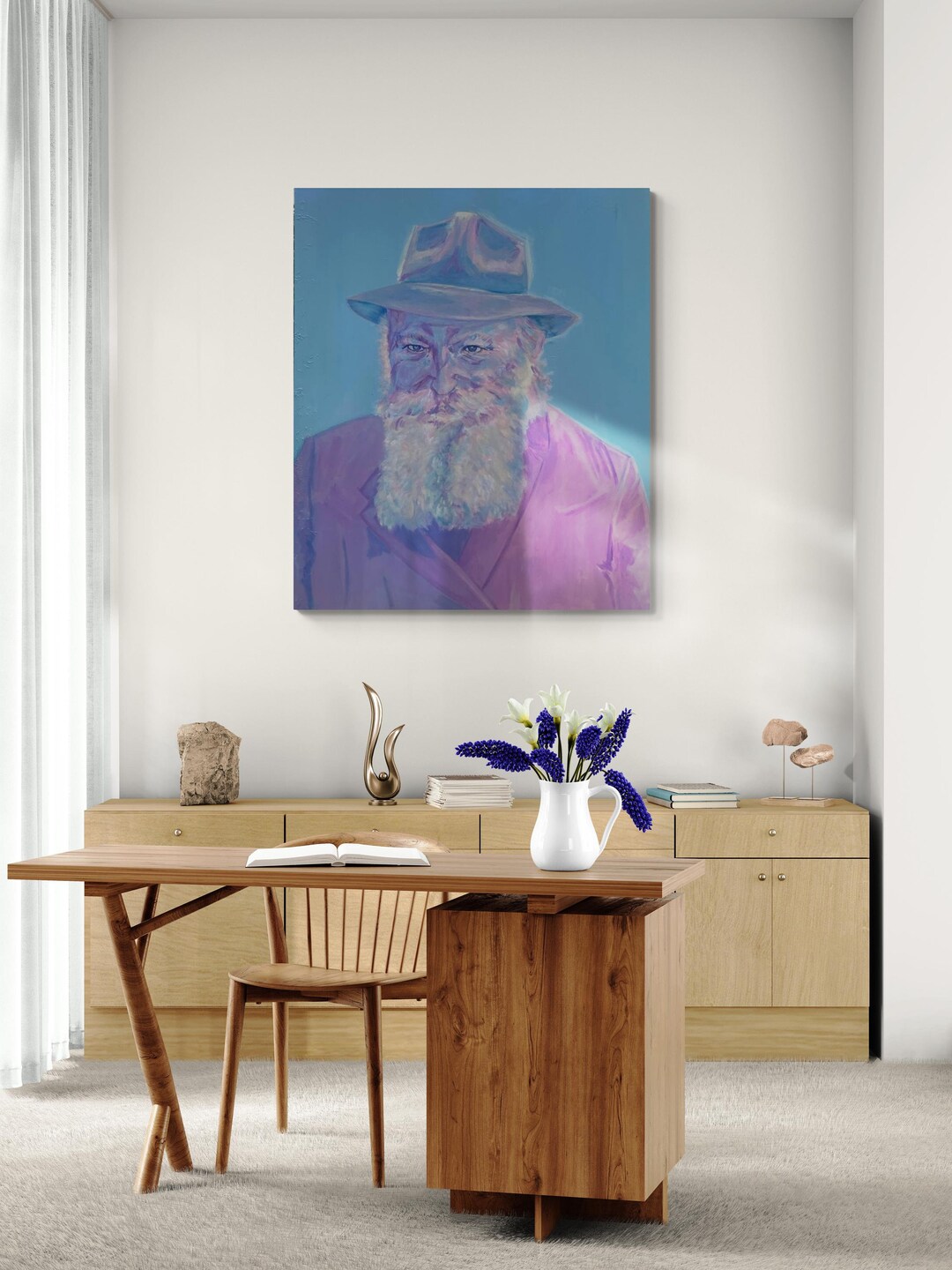 Rebbe of Lubavitch-rabbi in Purple and Blue, Rabbi Painting, Hasidic ...