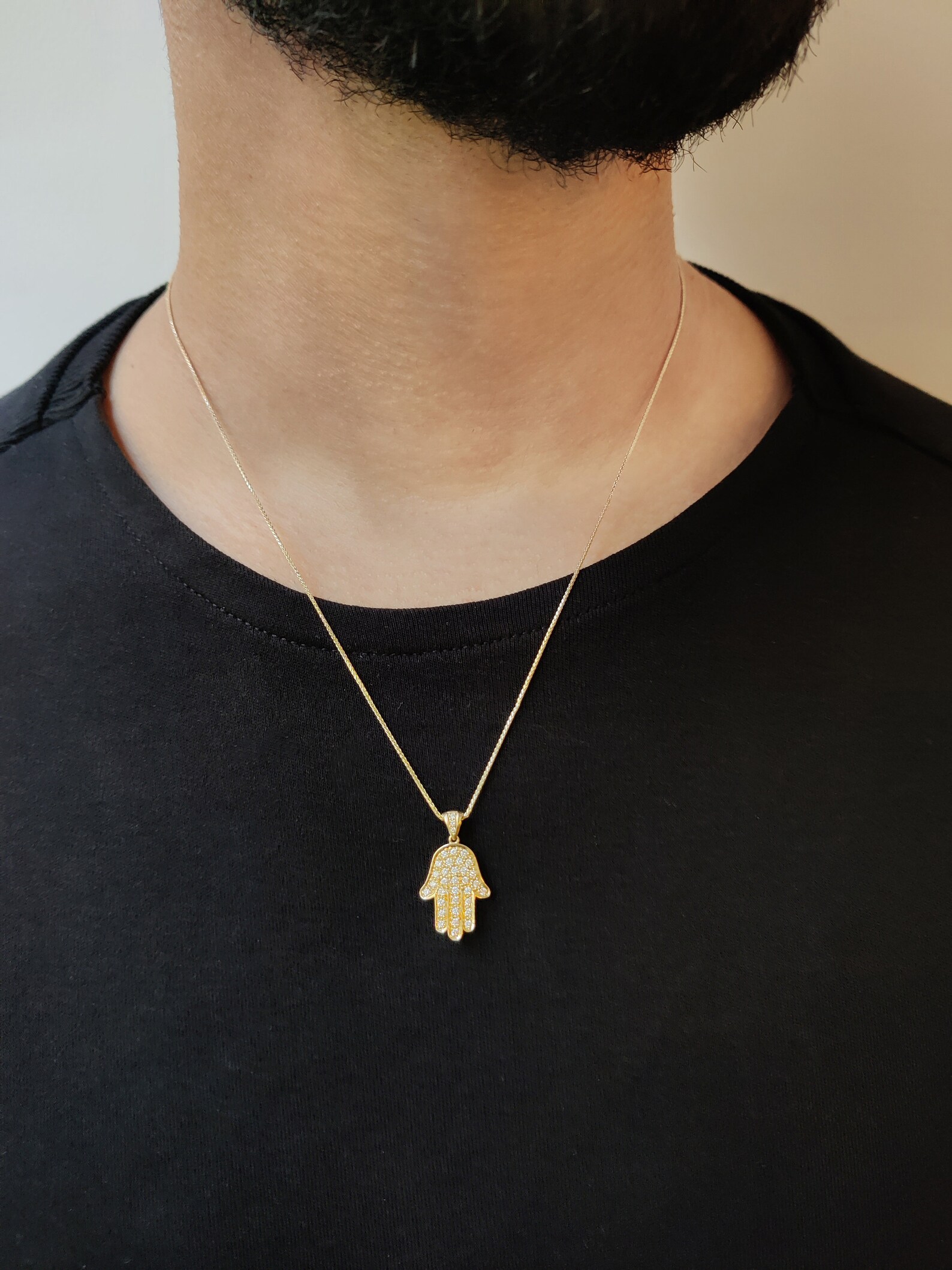 Tiny Hamsa Necklace 14k White Gold Hamsa Necklace With - Etsy