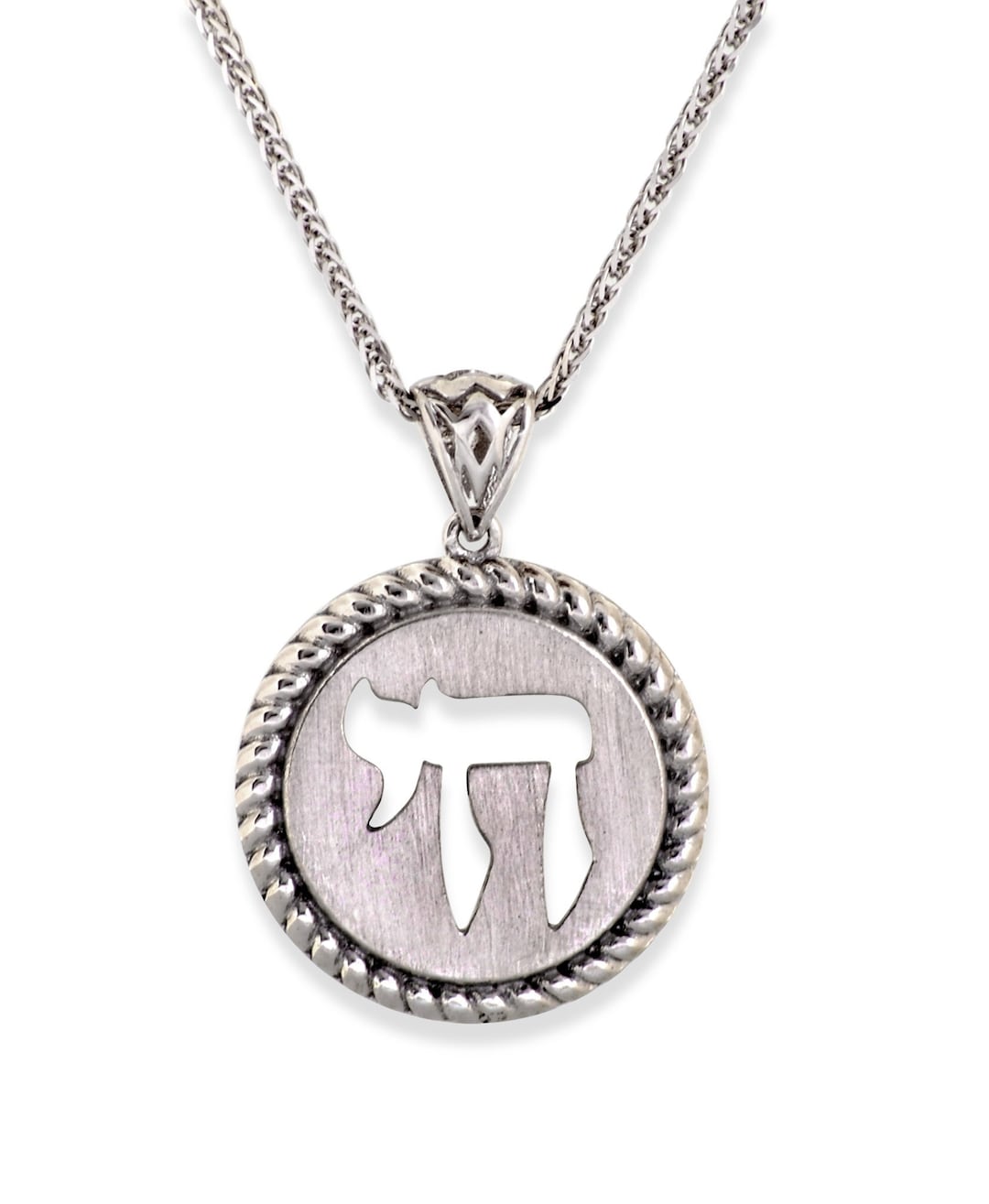 14k White Gold Chai Necklace, Chai Medallion, Chai Coin Pendant, Hebrew ...