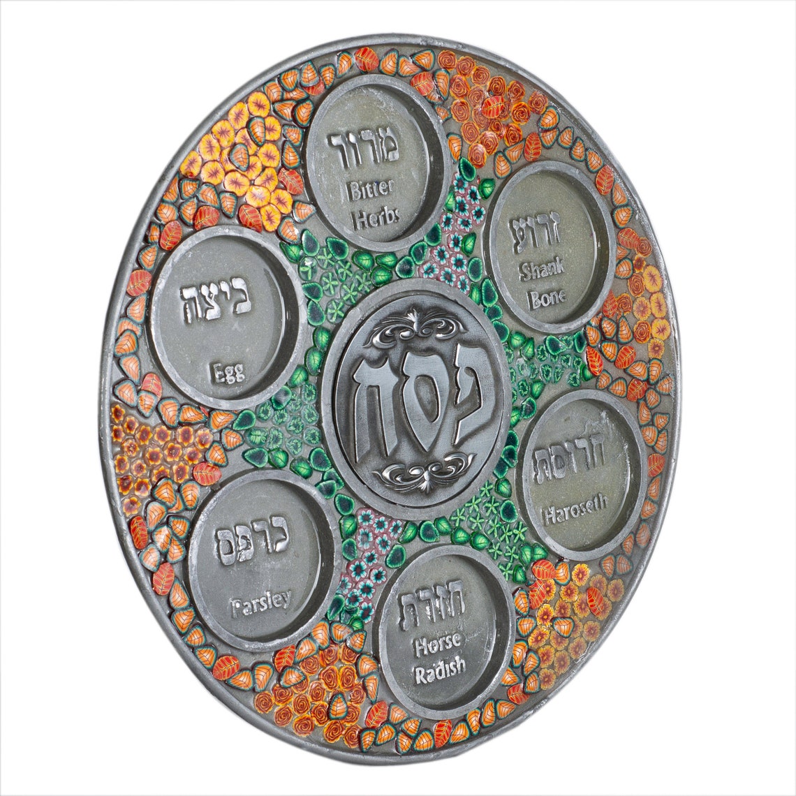 Modern Passover Seder Plate Large Pesach Plate Flowers Green - Etsy