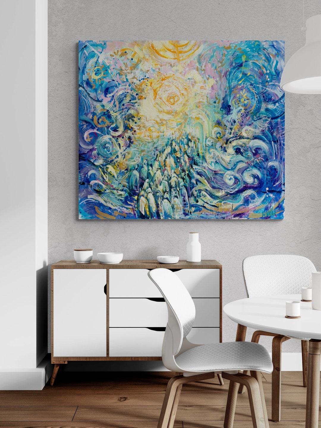 Colorful Modern Exodus Art Crossing the Red Sea Painting, Kriyat Yam ...