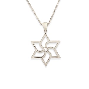 Mini Star of David Necklace,14 K White Gold Diamonds 3d Star of David ...