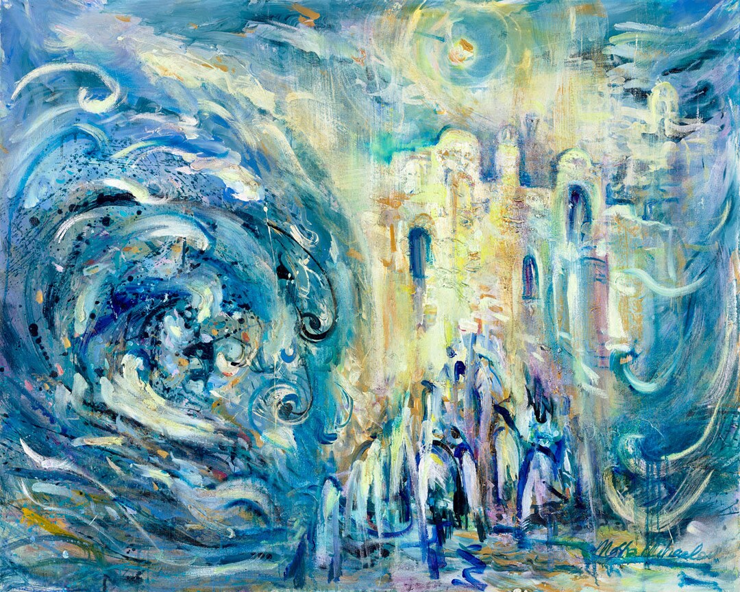 Blue and Gold Splitting of the Red Sea Painting Kriyat Yam Suf Painting ...