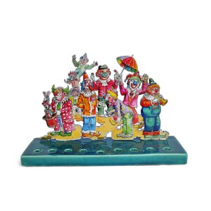 Modern Colorful Clowns Design Aluminum Hanukkah Menorah / Unique ...