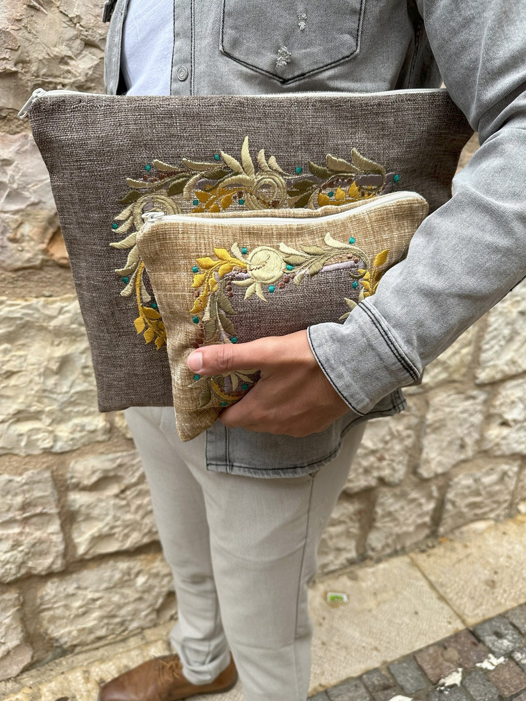 Elegant and Unique Two Colors Tallit and Tefillin Bag Set With Curly ...