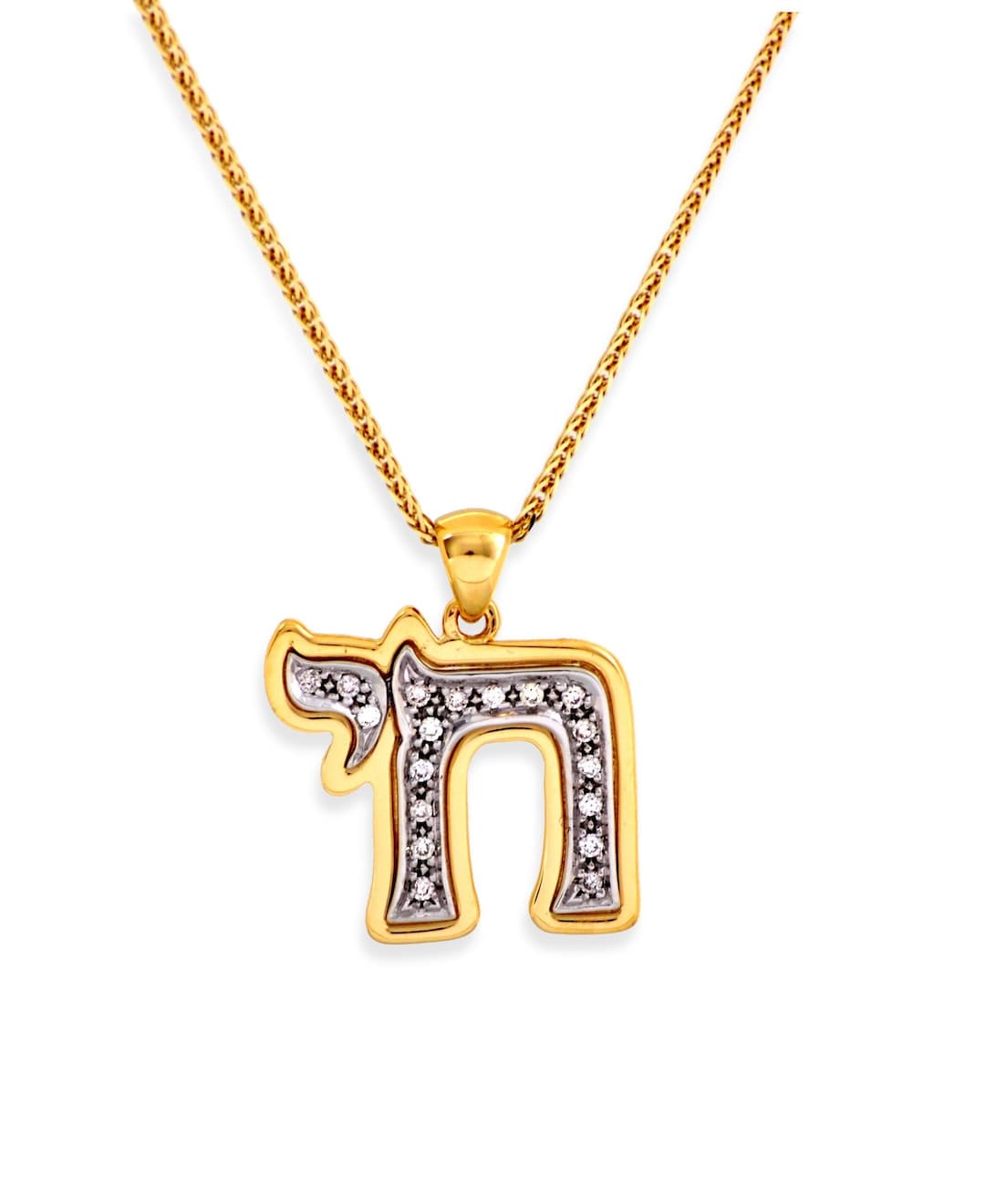 14k Yellow Gold With Diamonds Chai Necklace, "chai" Hebrew Letters ...