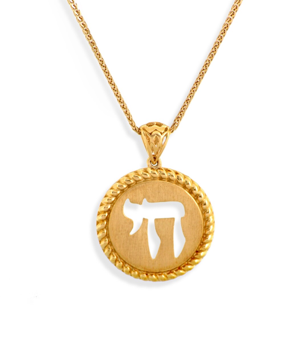 14k Gold Chai Necklace, Chai Medallion, Coin Chai Pendant, Hebrew, Life ...