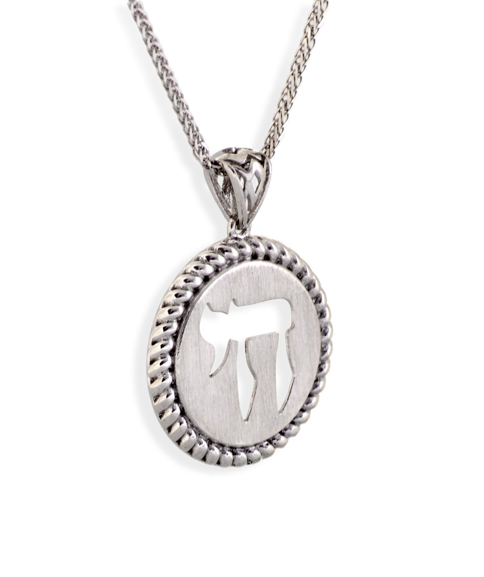 14k White Gold Chai Necklace Chai Medallion Chai Coin | Etsy