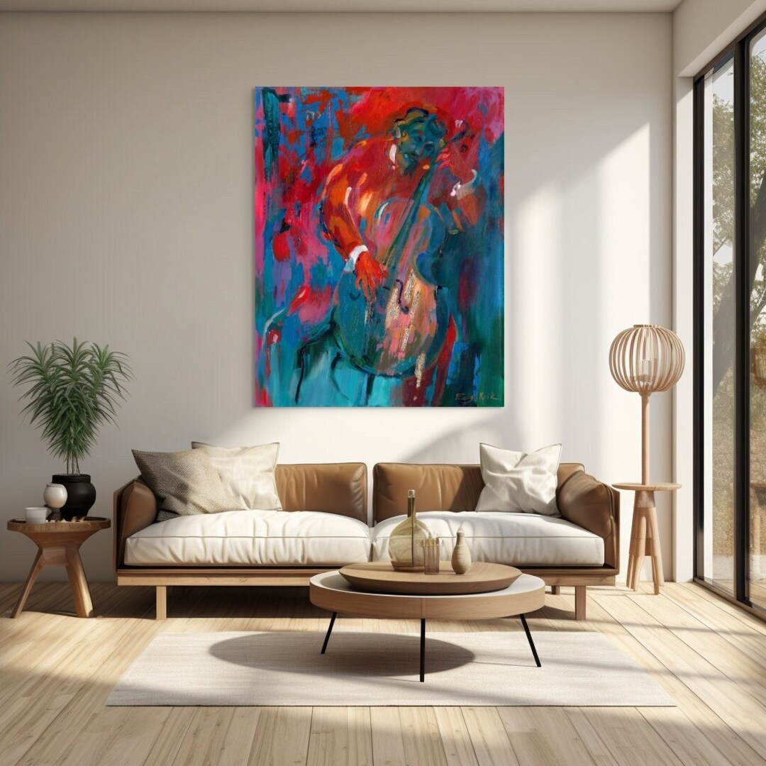 Blue and Red Klezmer Cello Painting / Hasidic Play the Cello Jewish ...