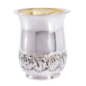 Sterling Silver Kiddush Cup, Curvy Shape, Grape Decorations, Wine ...