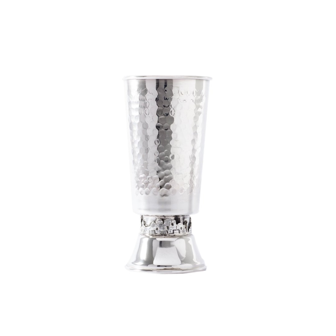 Hammered Wine Goblet, Sterling Silver Kiddush Cup, Modern Judaica ...