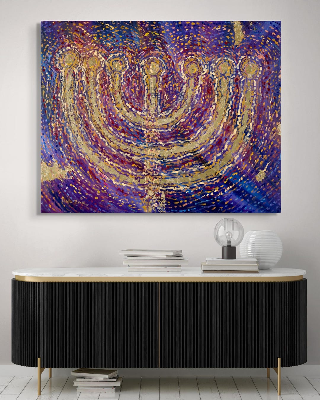 Menorah Painting, Hanukkah Art, Ancient Menorah Painting, Hanukkah ...