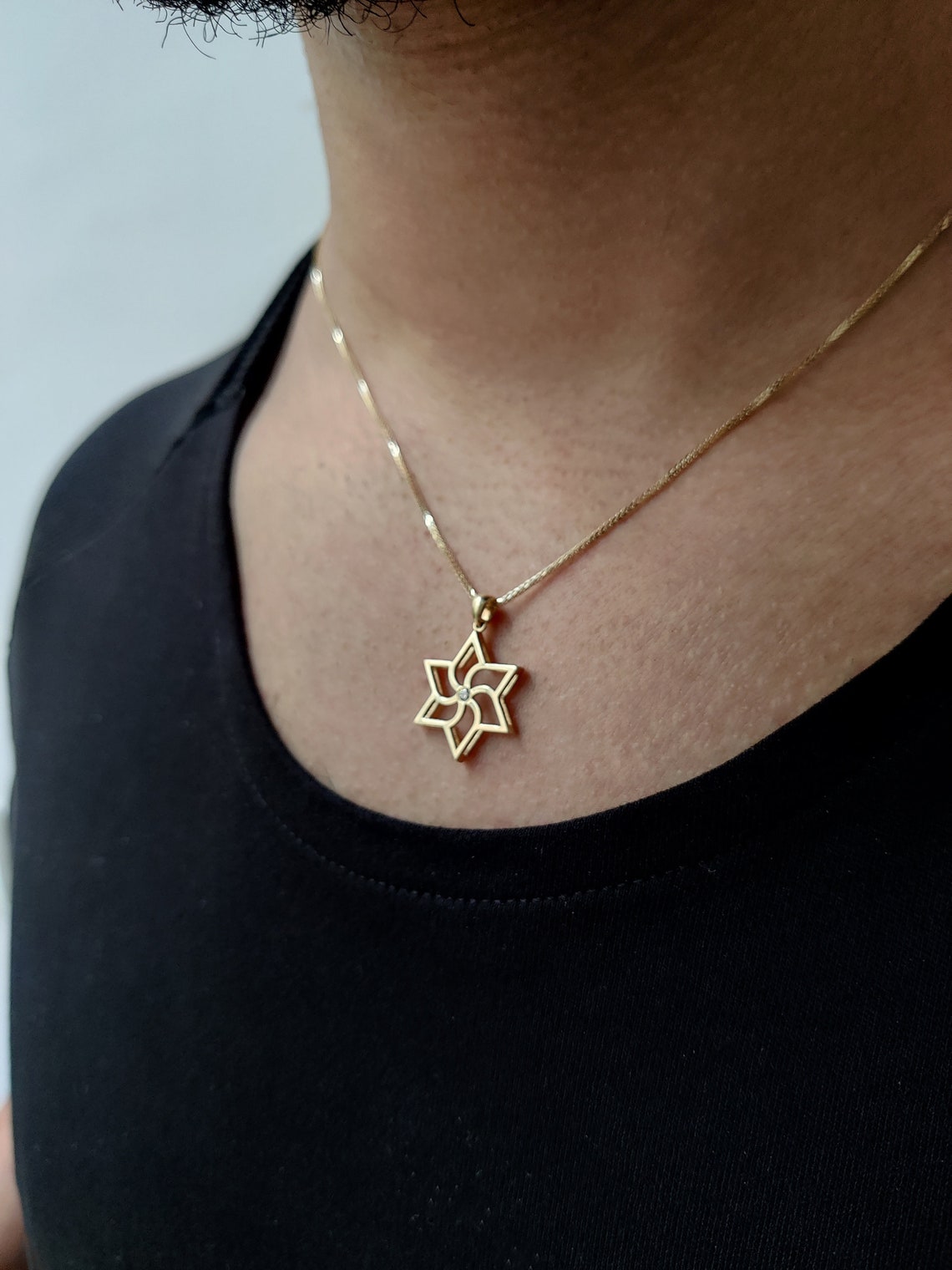 Mini Star of David Necklace14 K White Gold Diamonds 3d Star - Etsy