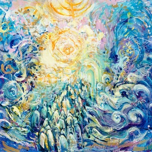 Colorful Modern Exodus Art Crossing the Red Sea Painting, Kriyat Yam ...