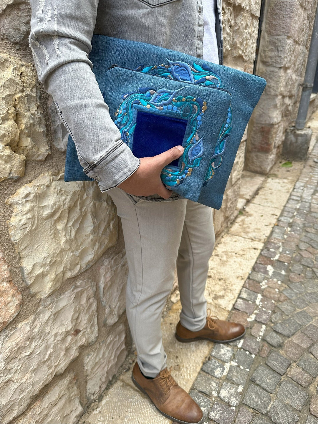 Nature Inspired Tallit & Tefillin Case Made From Woven Velvet Fabric ...