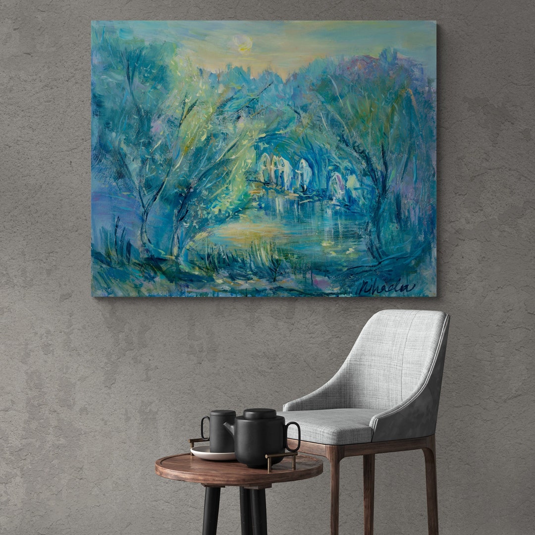 Gold and Blue Abstract Yom Kippur Painting - Tashlich - on the Water ...